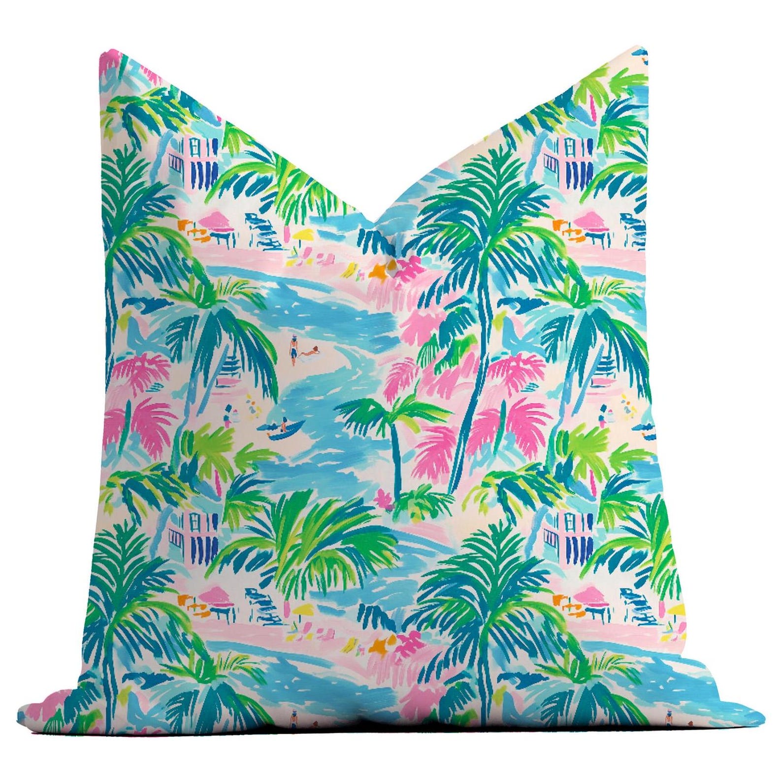 Seaside Soiree Throw Pillow, Preppy Home Decor, Vibrant Beach Town ...