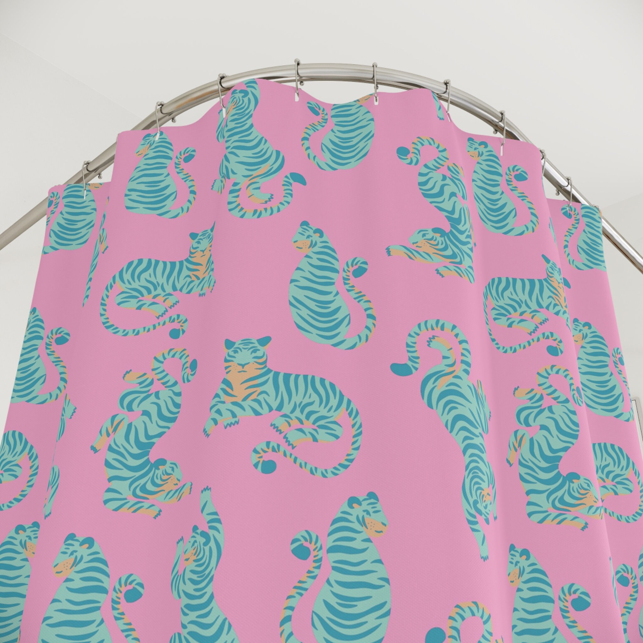 Pink and Aqua Tiger Shower Curtain Fabric Shower Curtain - Etsy