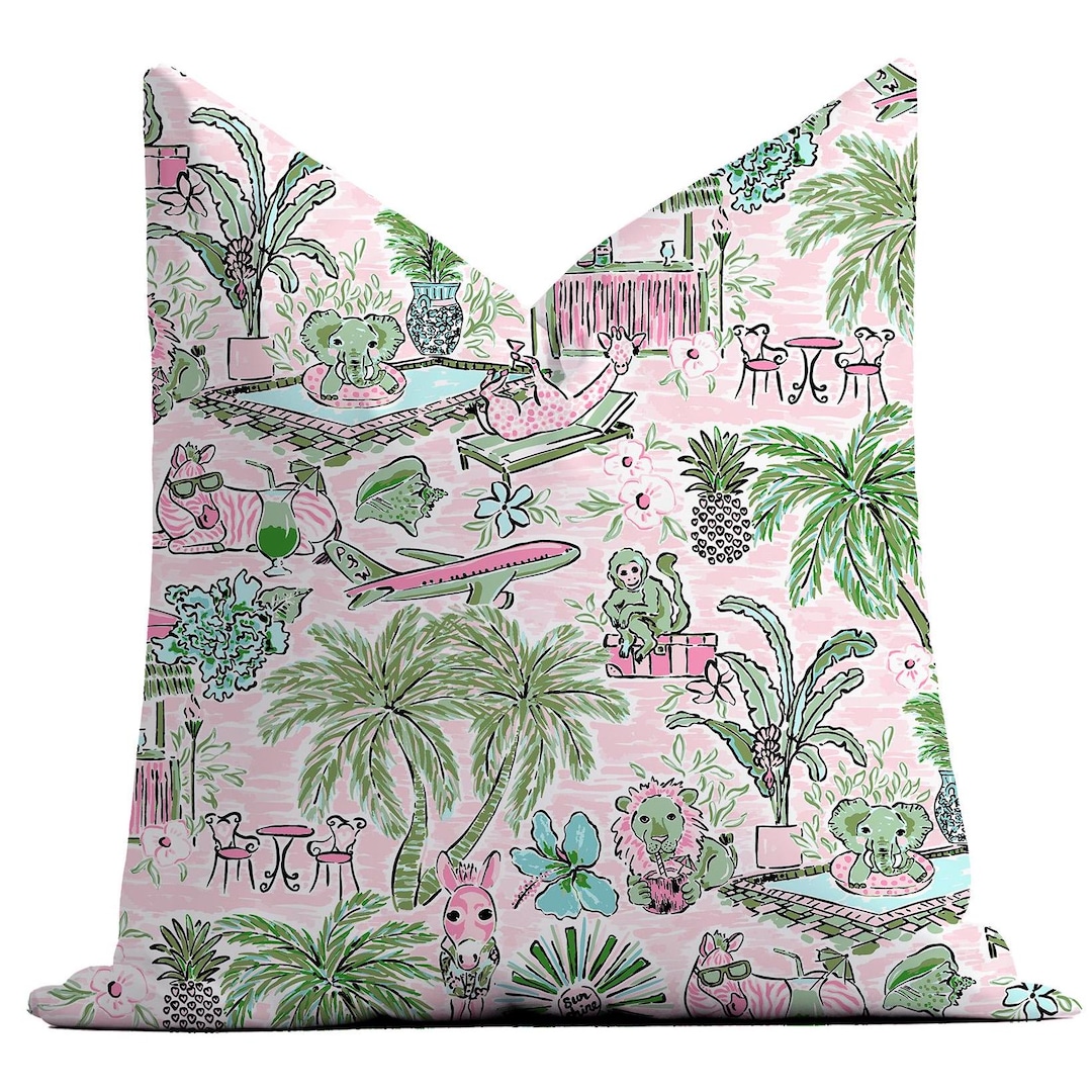 Cabana Animals Throw Pillow, Palm Print, Preppy Home Decor, Watercolor ...