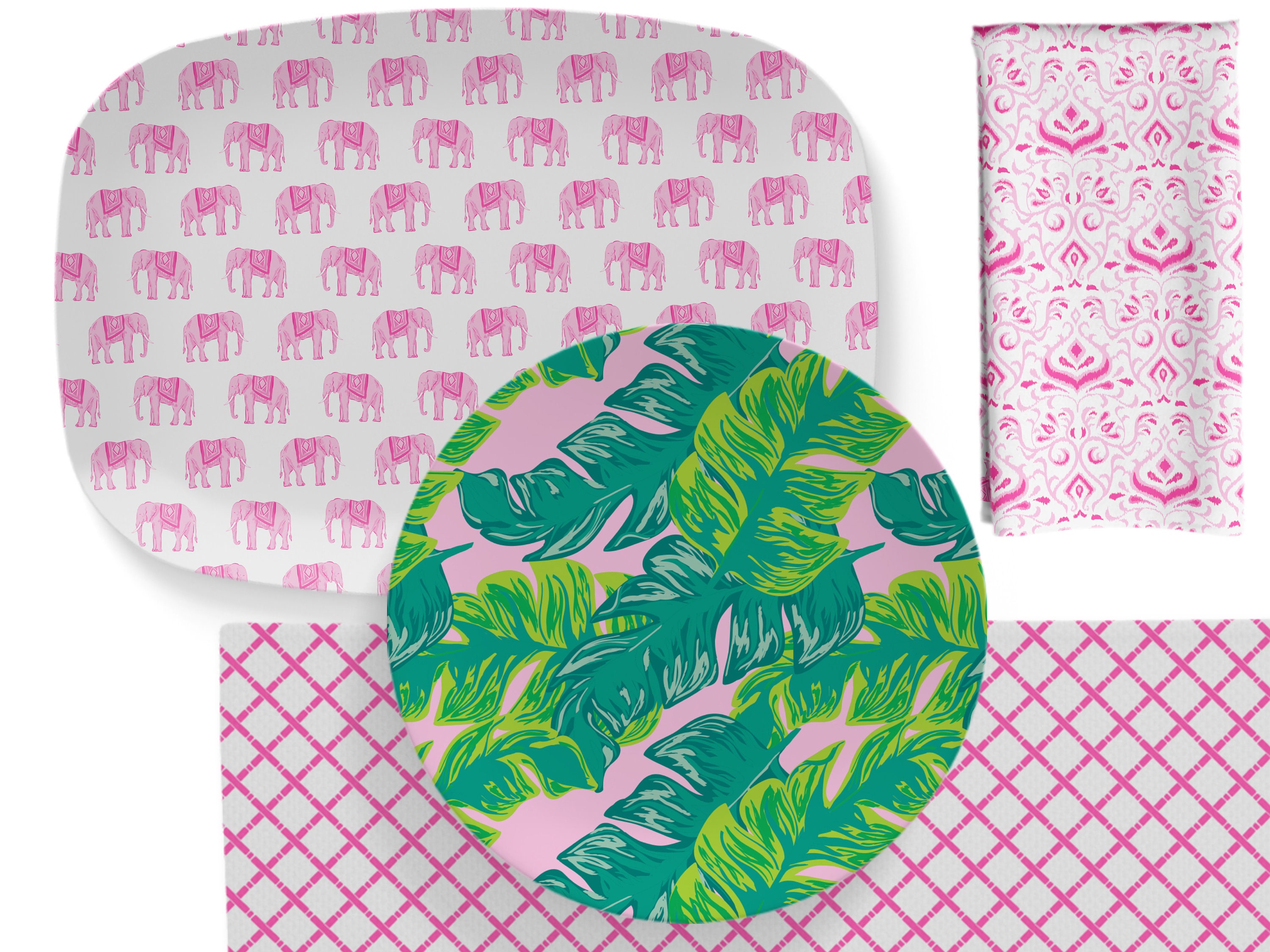 Tropical Dinnerware Set Palm Dinner Plate Elephant Fabric - Etsy