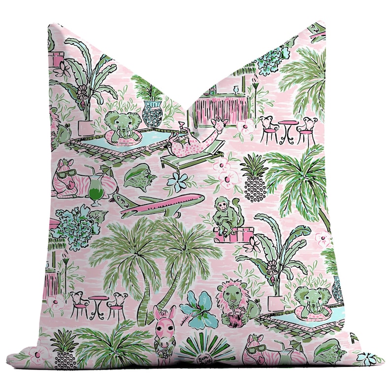 Cabana Confidential Throw Pillow Set: Cabana Animals, Cabana Palms ...