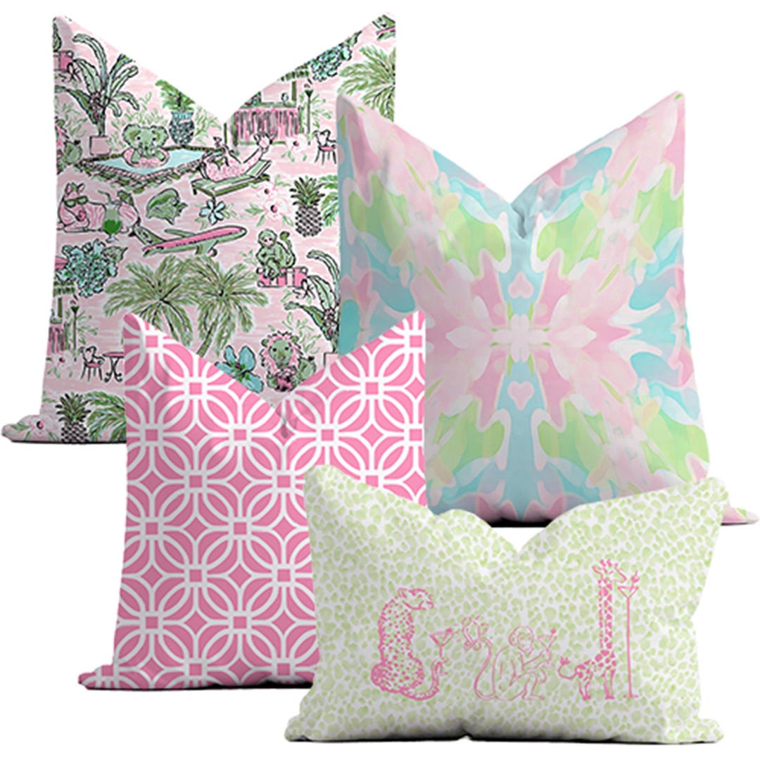 Cabana Confidential Throw Pillow Set: Cabana Animals, Cabana Abstract ...