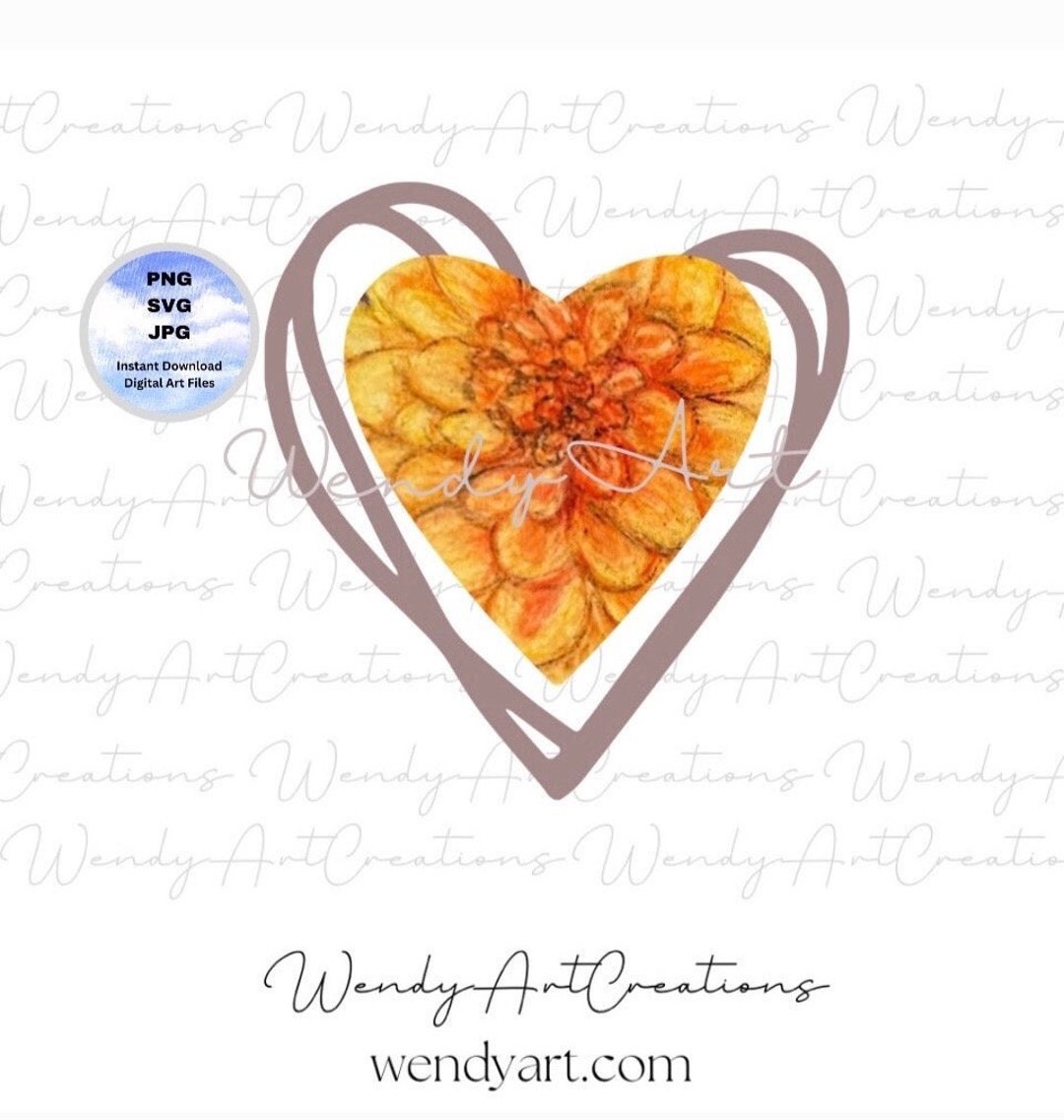 Dahlia Flower Heart PNG SVG | Hand-painted Floral Design (digital ...