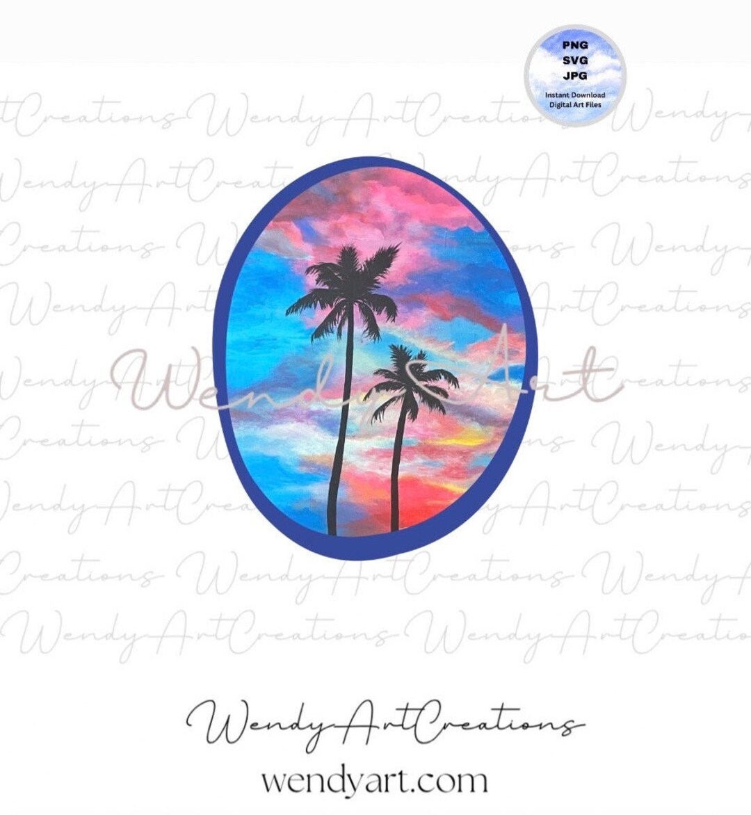 Sunset Oval Digital Download, Palm Tree Design Vibrant Colors Sunset ...