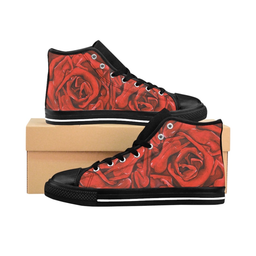 High-top Red Sneakers Rose Design Sneakerheads Unique Sneakers ...