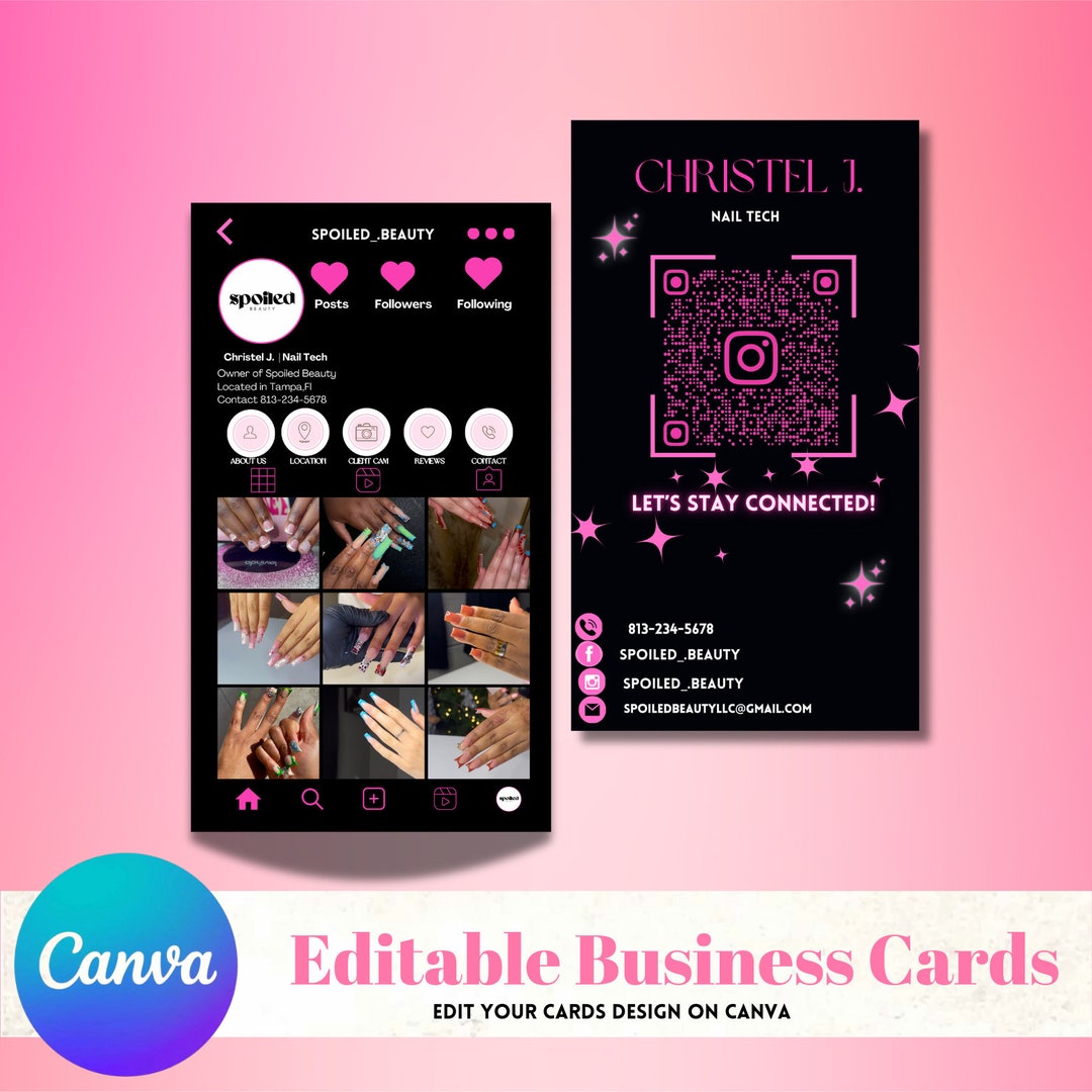 Instagram Business Cards, DIY Canva Template Design, Black and Pink ...