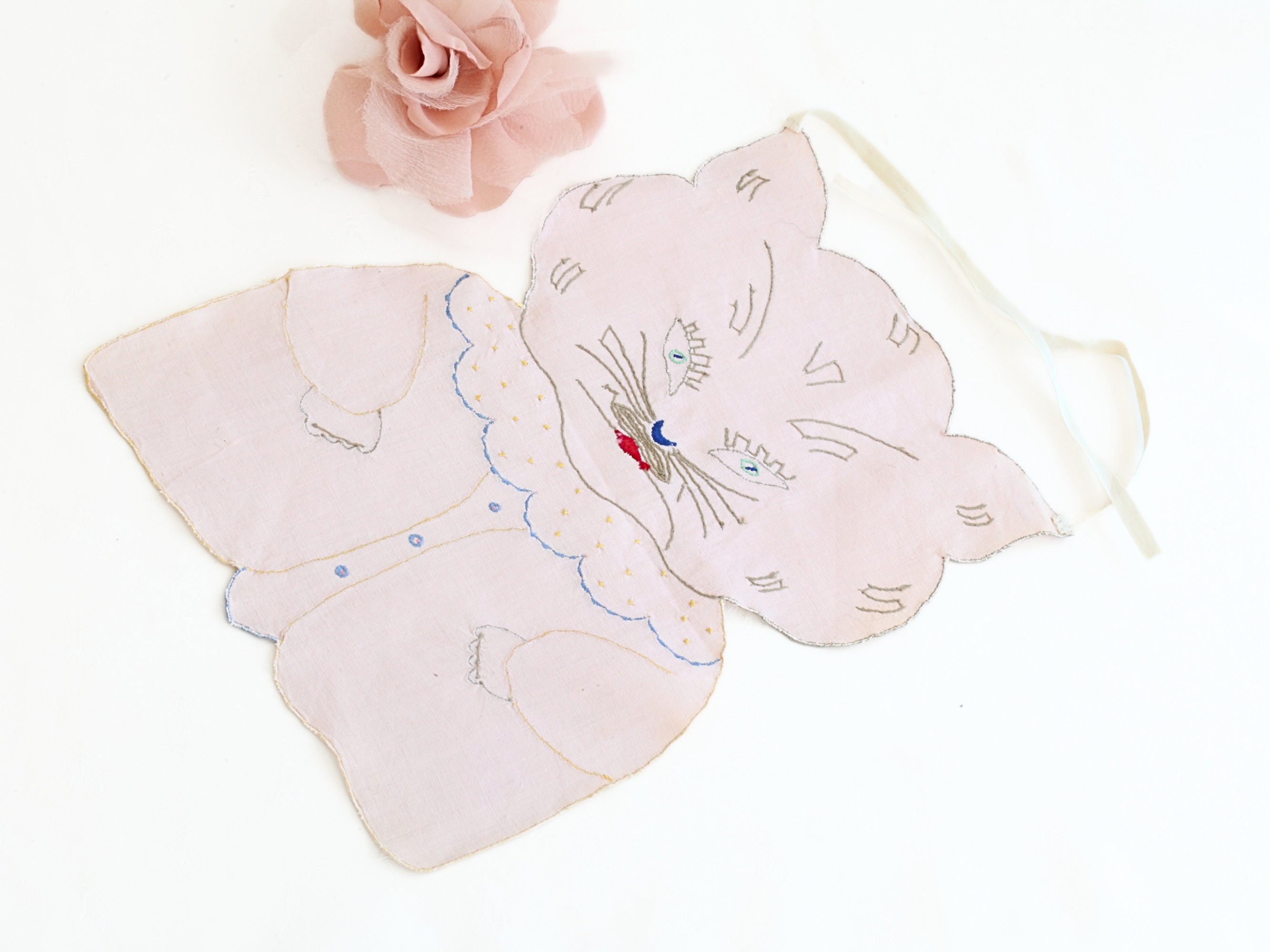 Vintage Pink Cat Embroidered Appliqué Child Baby Decor - Etsy