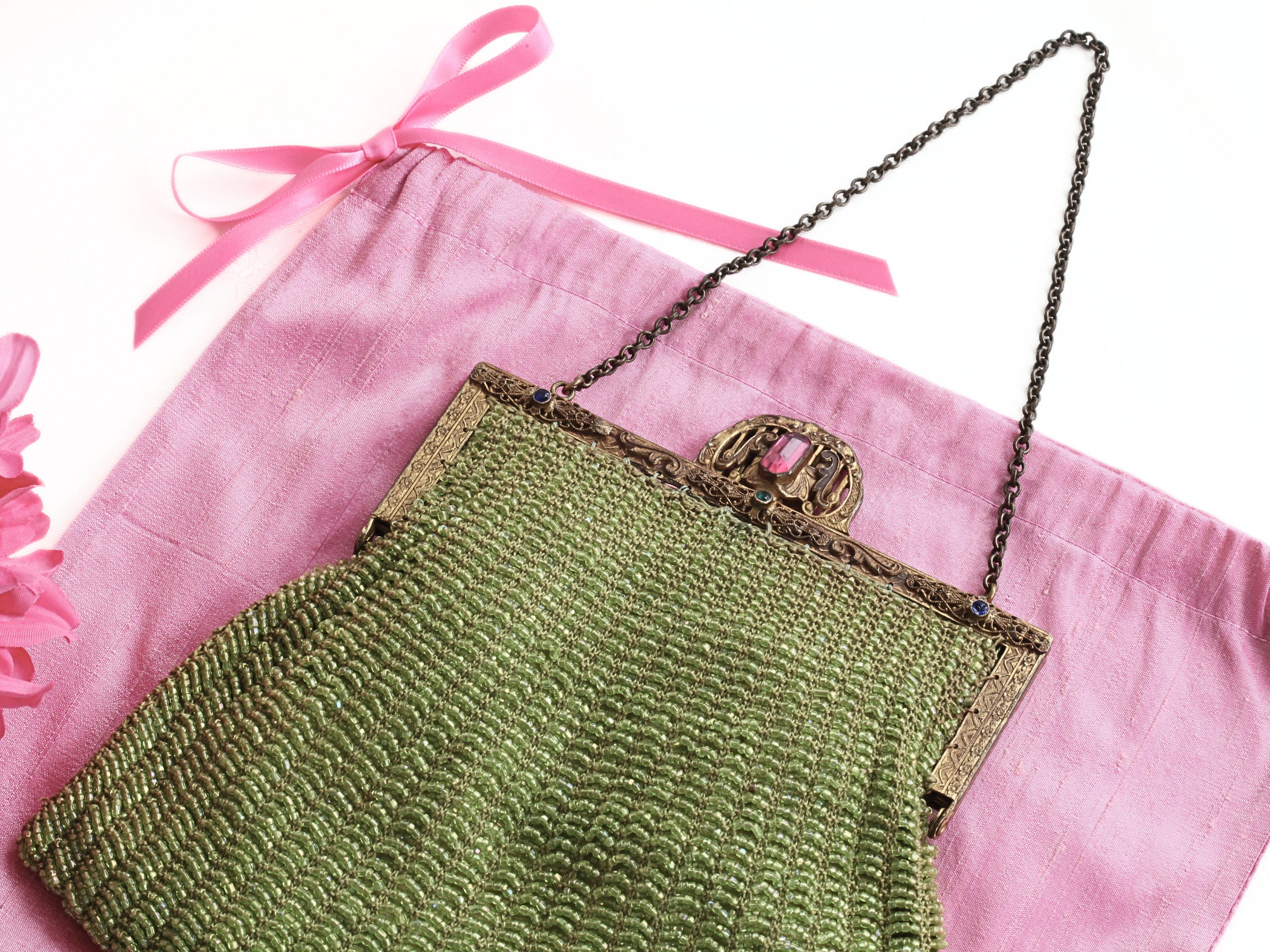 Antique Edwardian Green Beaded Jeweled Evening Bag - Etsy