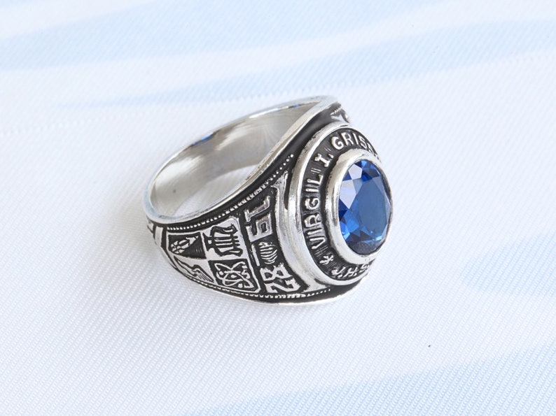 Vintage Reed&co Blue Spinel Silver Class Ring, Size 8, Virgil I Grissom School - Etsy