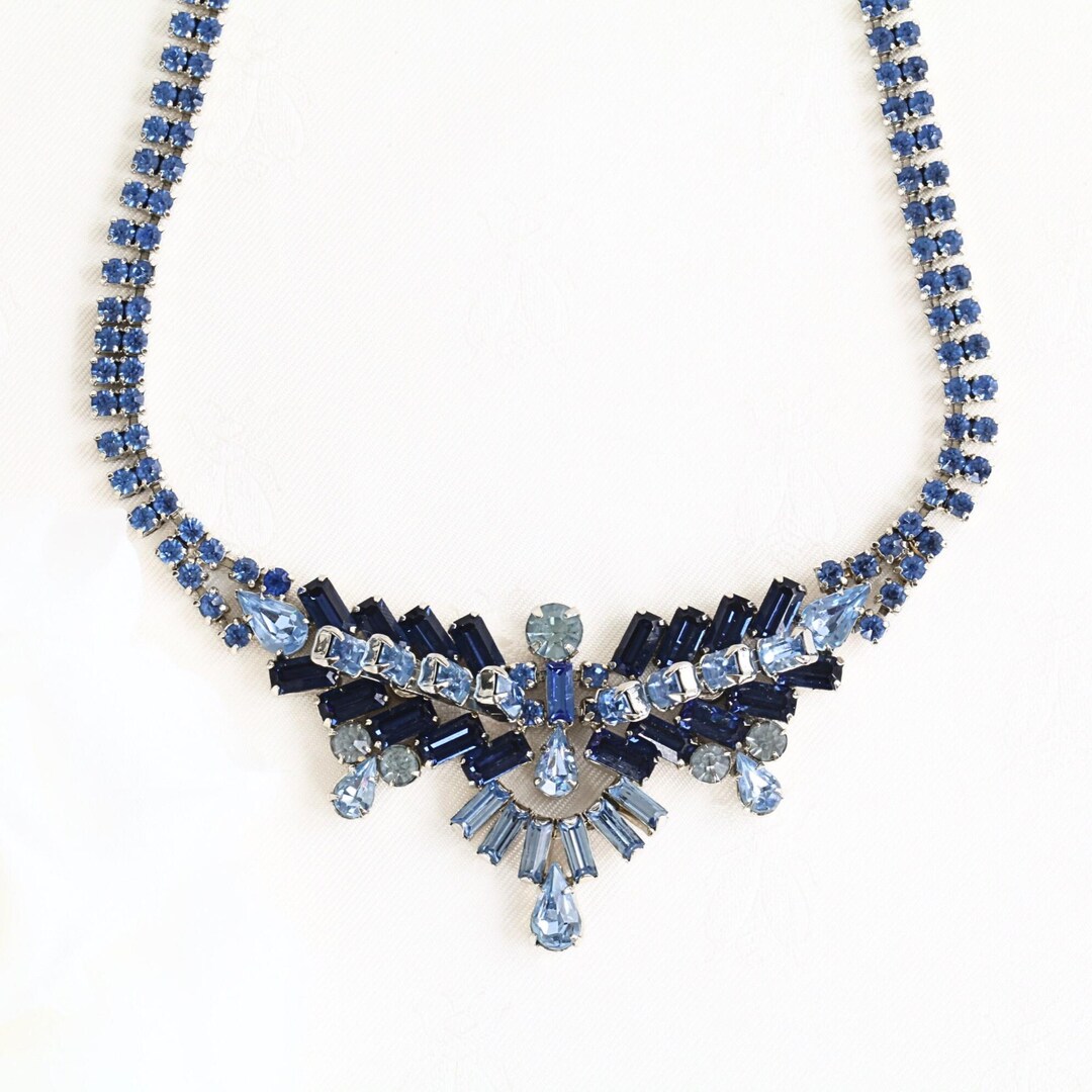 Vintage Allain Blue Rhinestone Crystal Necklace, Art Deco Style - Etsy