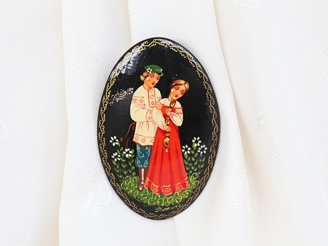 Broche en laque de couple courtisant russe vintage broche - Etsy France