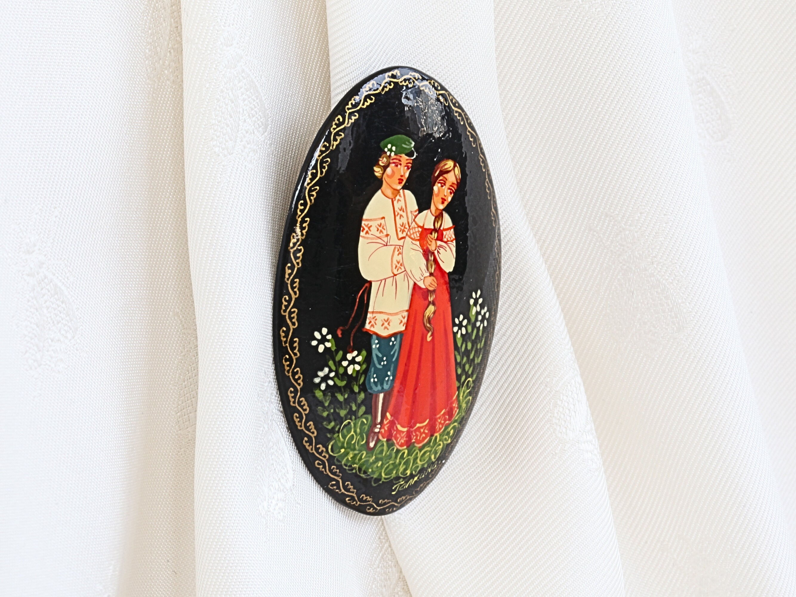 Broche en laque de couple courtisant russe vintage broche - Etsy France
