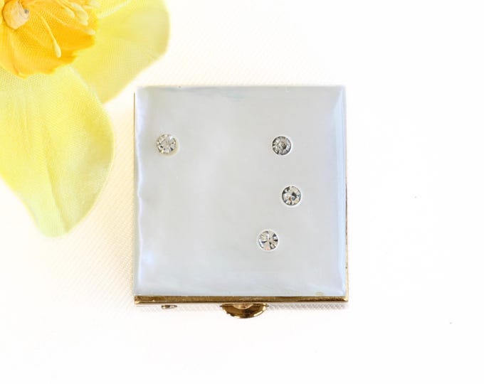 Vintage Mother of Pearl Pill Trinket Box With Rhinestones - Etsy