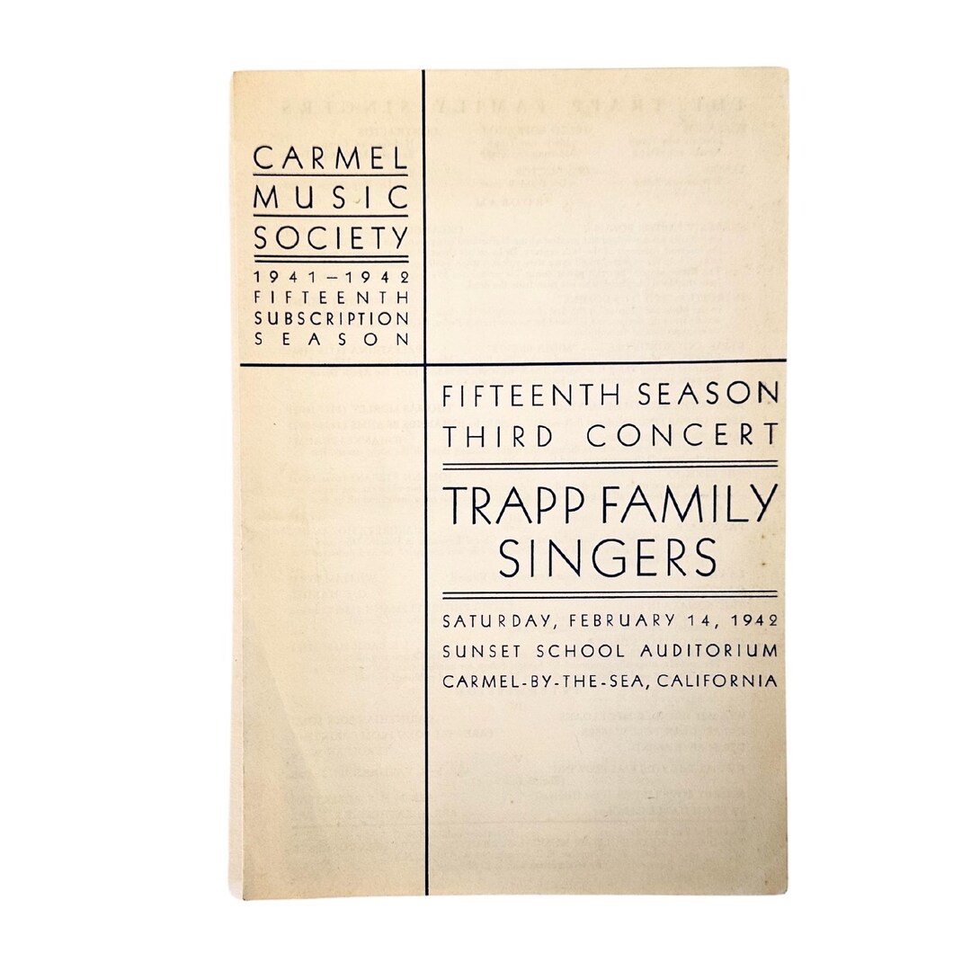 Von Trapp Family Singers 1942 Concert Program, Carmel Music Society - Etsy