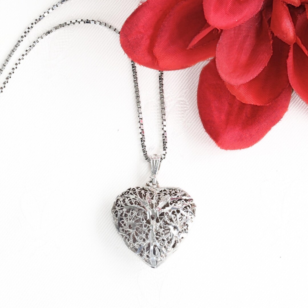 Vintage Sterling Silver Italian Filigree Heart Pendant Necklace - Etsy