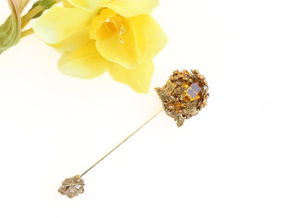Vintage Stanley Hagler Glass Topaz Stick Pin - Gem