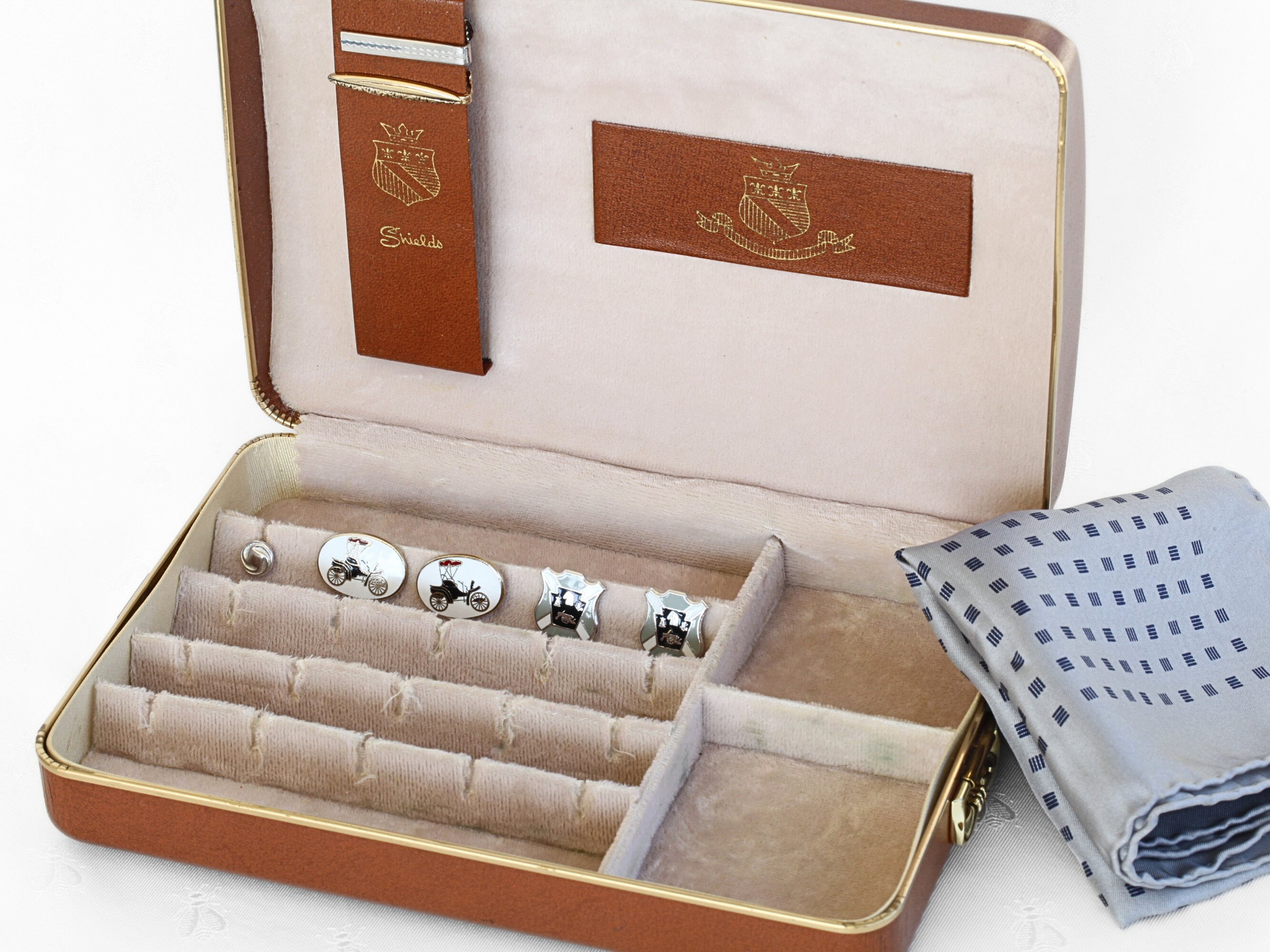 Vintage Shields Men's Leather Jewelry Accessory Case Set With Cufflinks ...