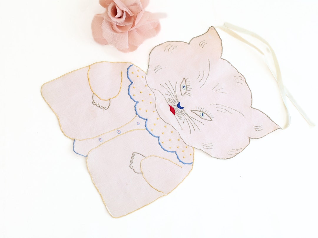 Vintage Pink Cat Embroidered Appliqué Child Baby Decor - Etsy