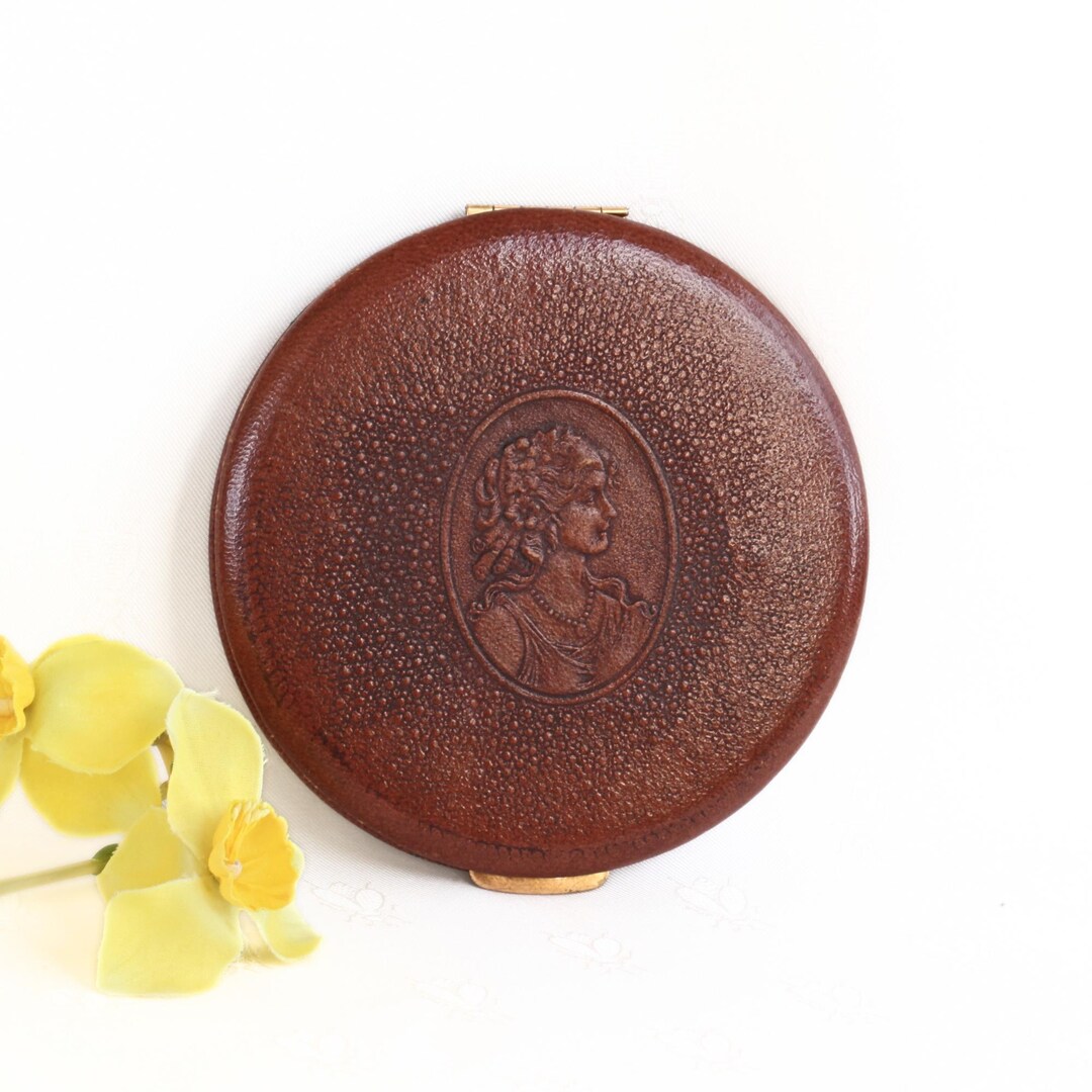 Vintage Mirrored Powder Compact Embossed Leather Rex Fifth Avenue With ...