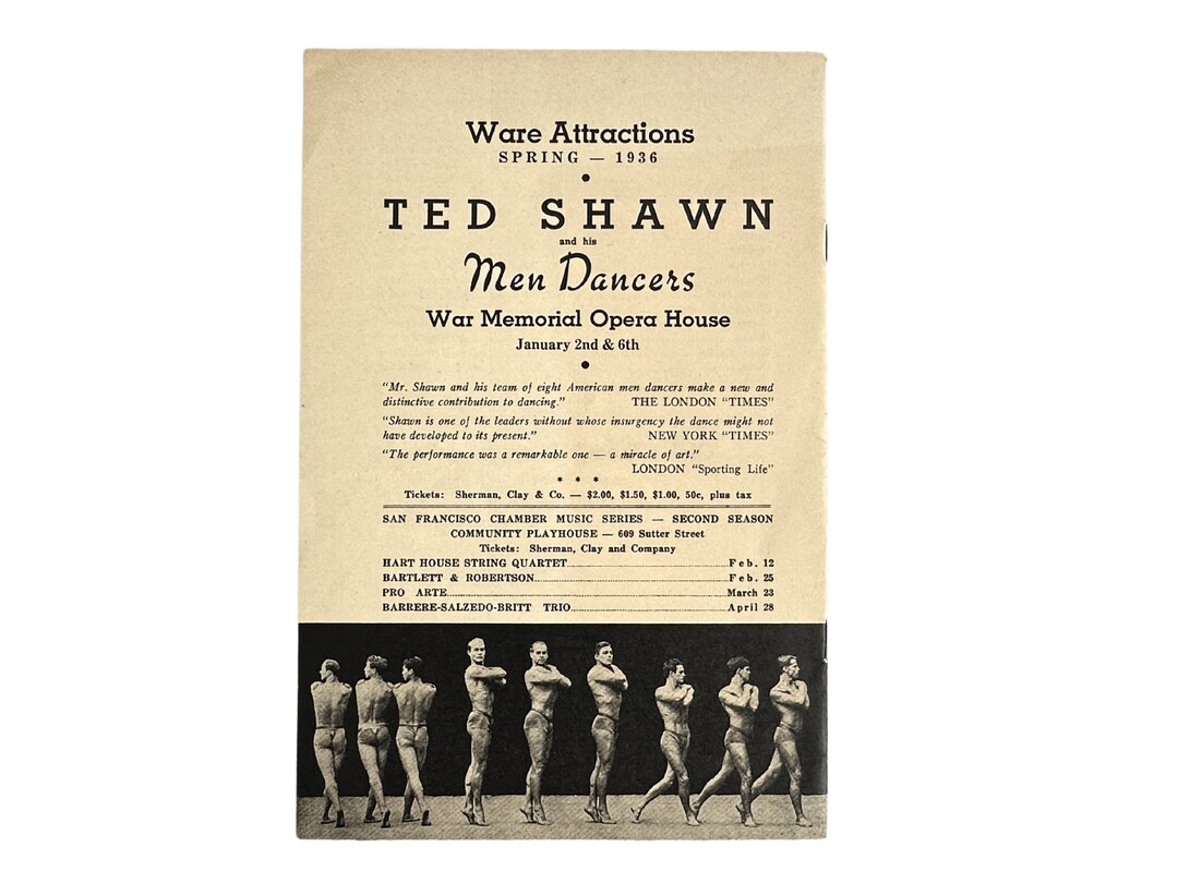 Ted Shawn and His Men Dancers Ad 1936, Old Globe Theater Players ...