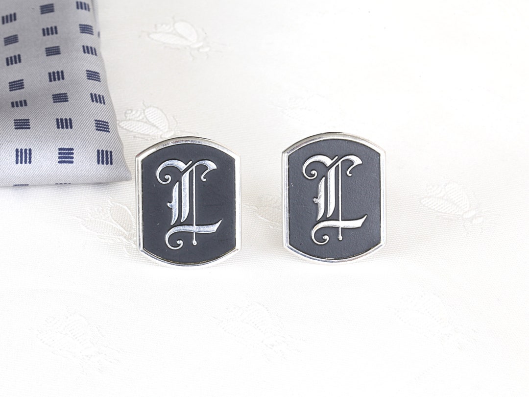 Vintage Swank "l" Monogrammed Cufflinks, Black Silvertone - Etsy