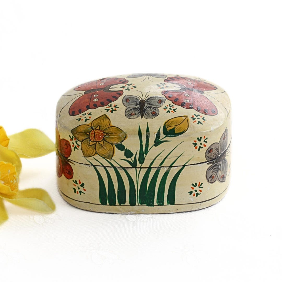 Vintage Papier Maché Jewelry Trinket Box, Hand Made in Kashmir ...