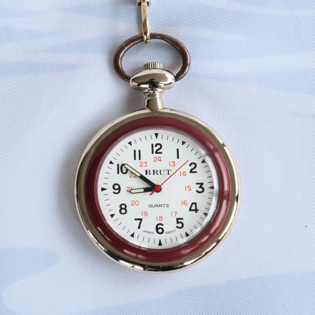 Vintage Brut Quartz Pocket Watch With Chain, Japan Movement, 45mm Case ...