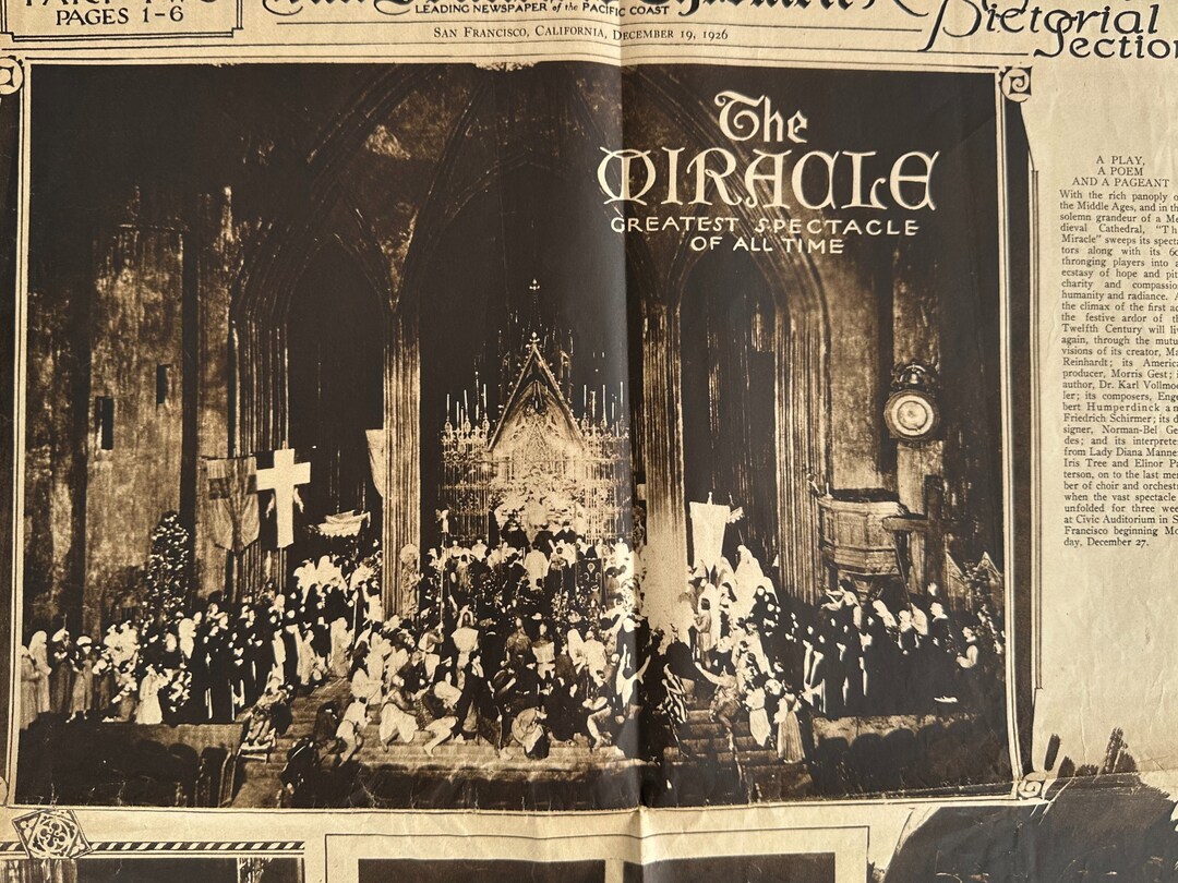 The Miracle Silent Play 1926 Newspaper Clippings, San Francisco ...