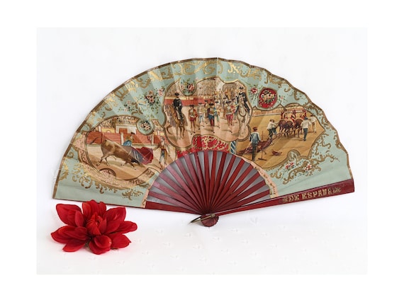 Antique 19th Century Souvenir Spanish Hand Fan - Gem