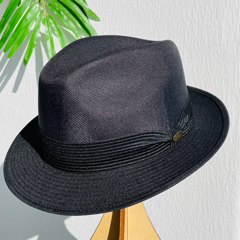 Short Brim Linen Fedora Black Hat - Etsy