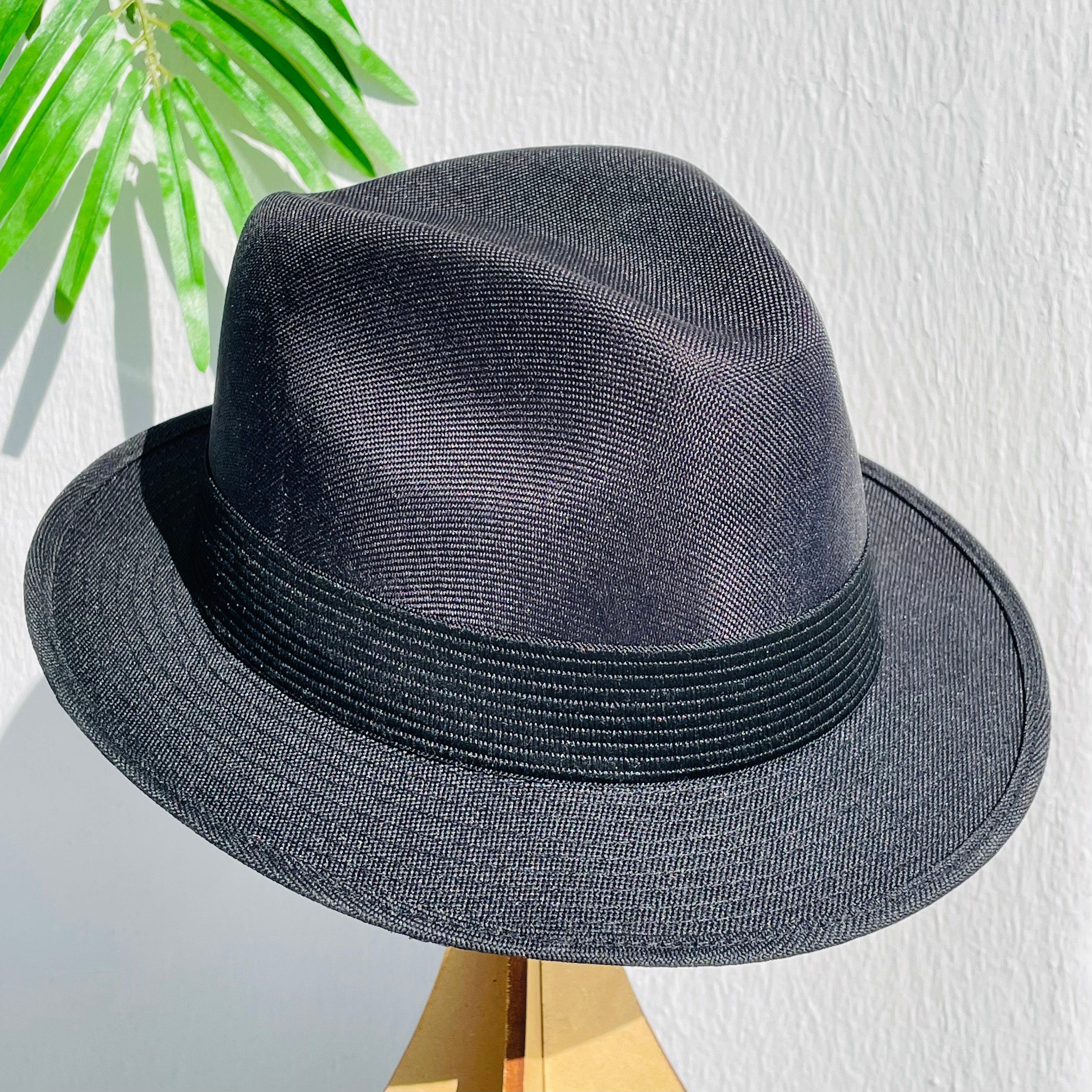 Short Brim Linen Fedora Black Hat - Etsy