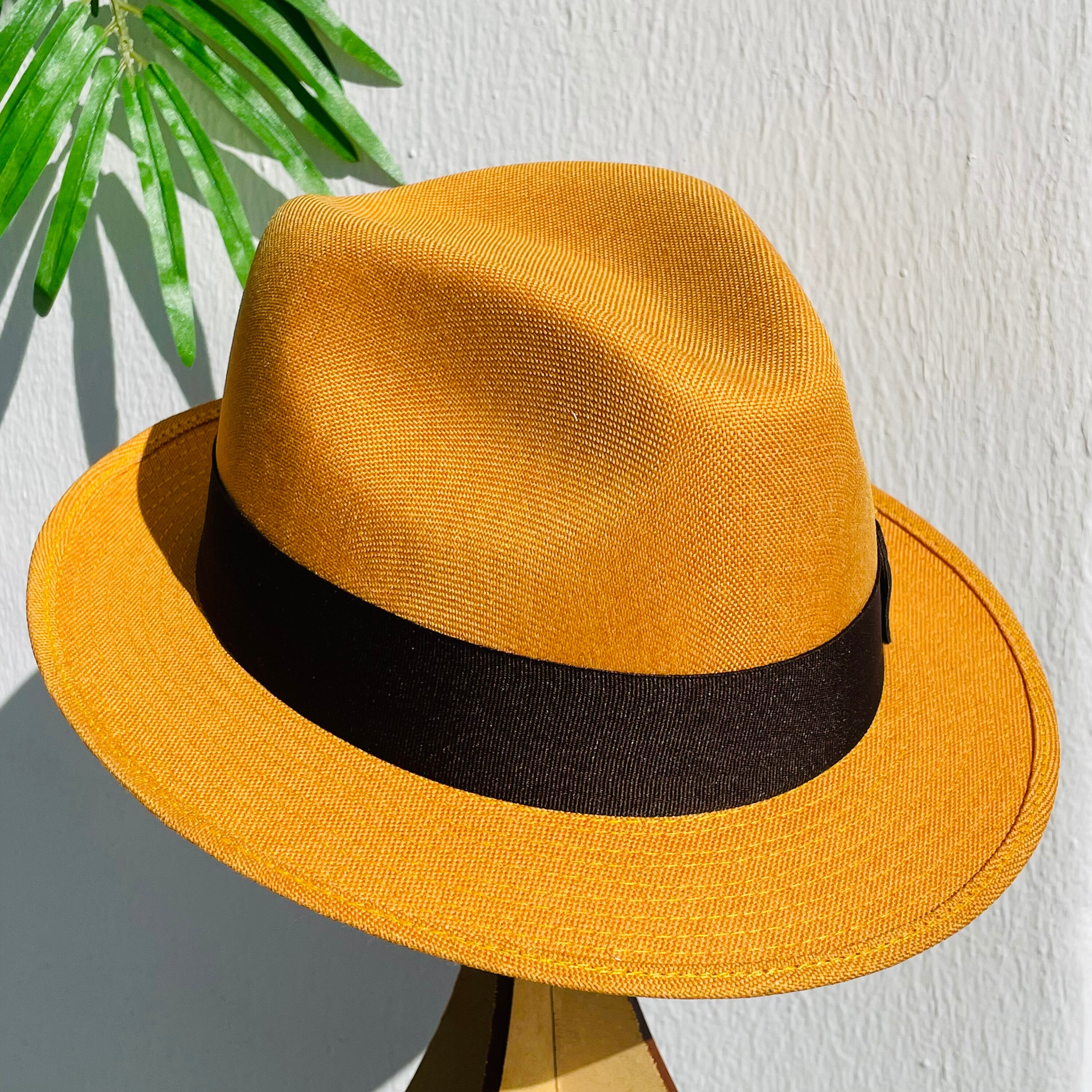 Short Brim Linen Fedora Hat W/ribbon Yellow - Etsy