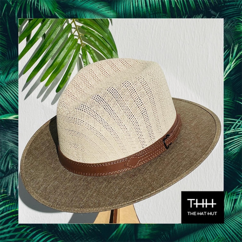 Flat Brim Mixed Linen Fedora Hat Khaki - Etsy