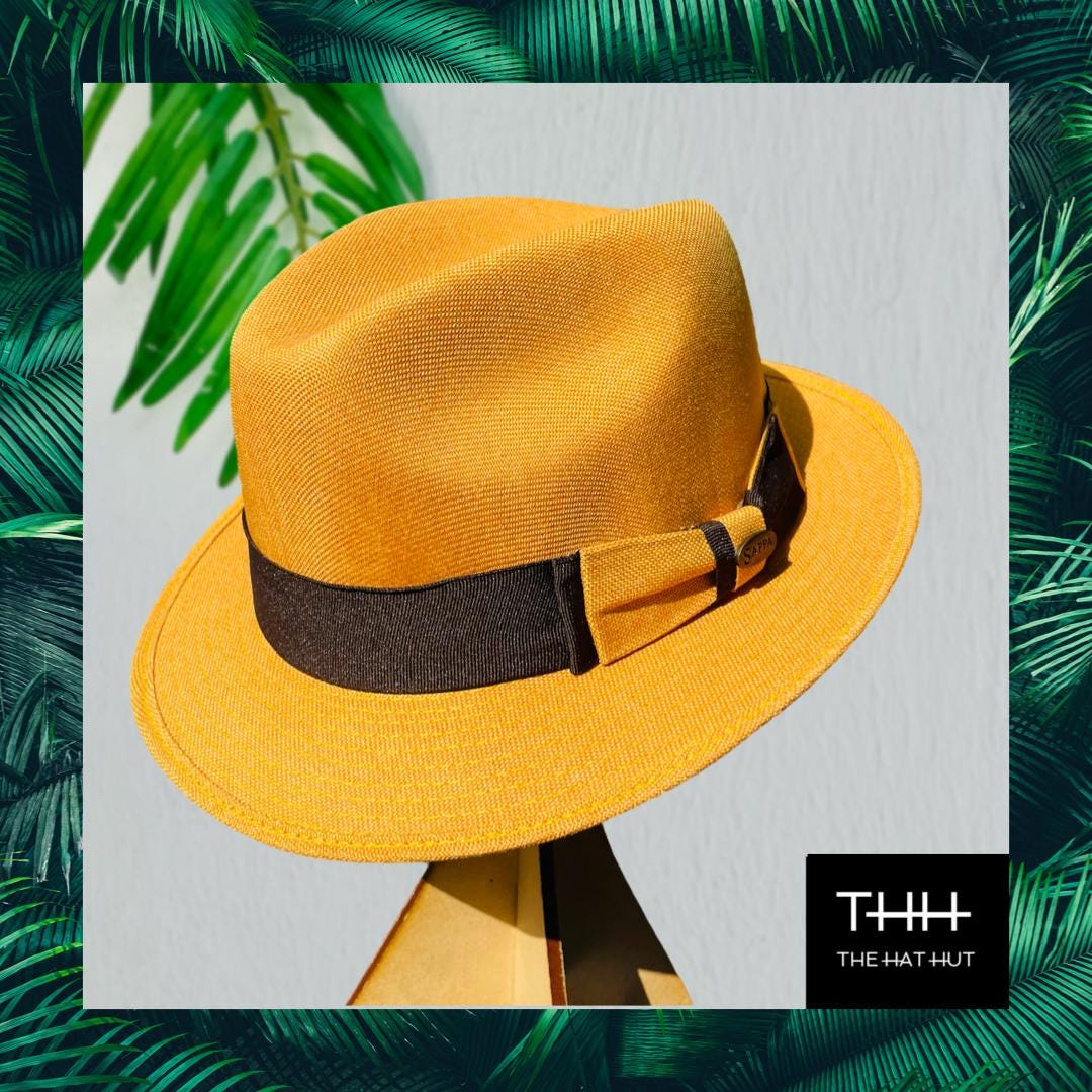 Short Brim Linen Fedora Hat W/ribbon Yellow - Etsy