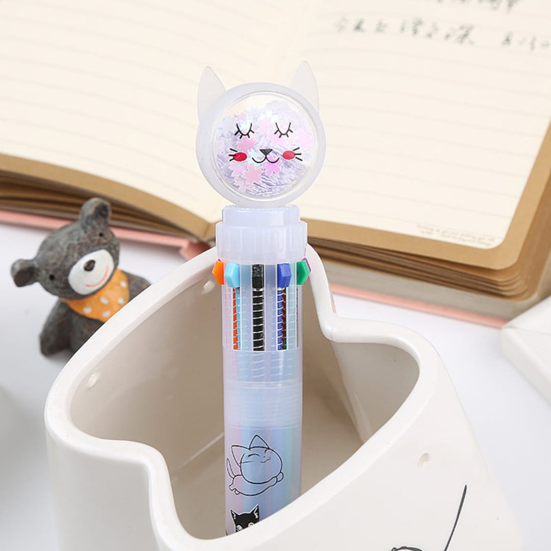 2-pack Kitty Cat Glitter Shuttle Pen 10 Color 0.5mm Liquid Ink for Kids ...