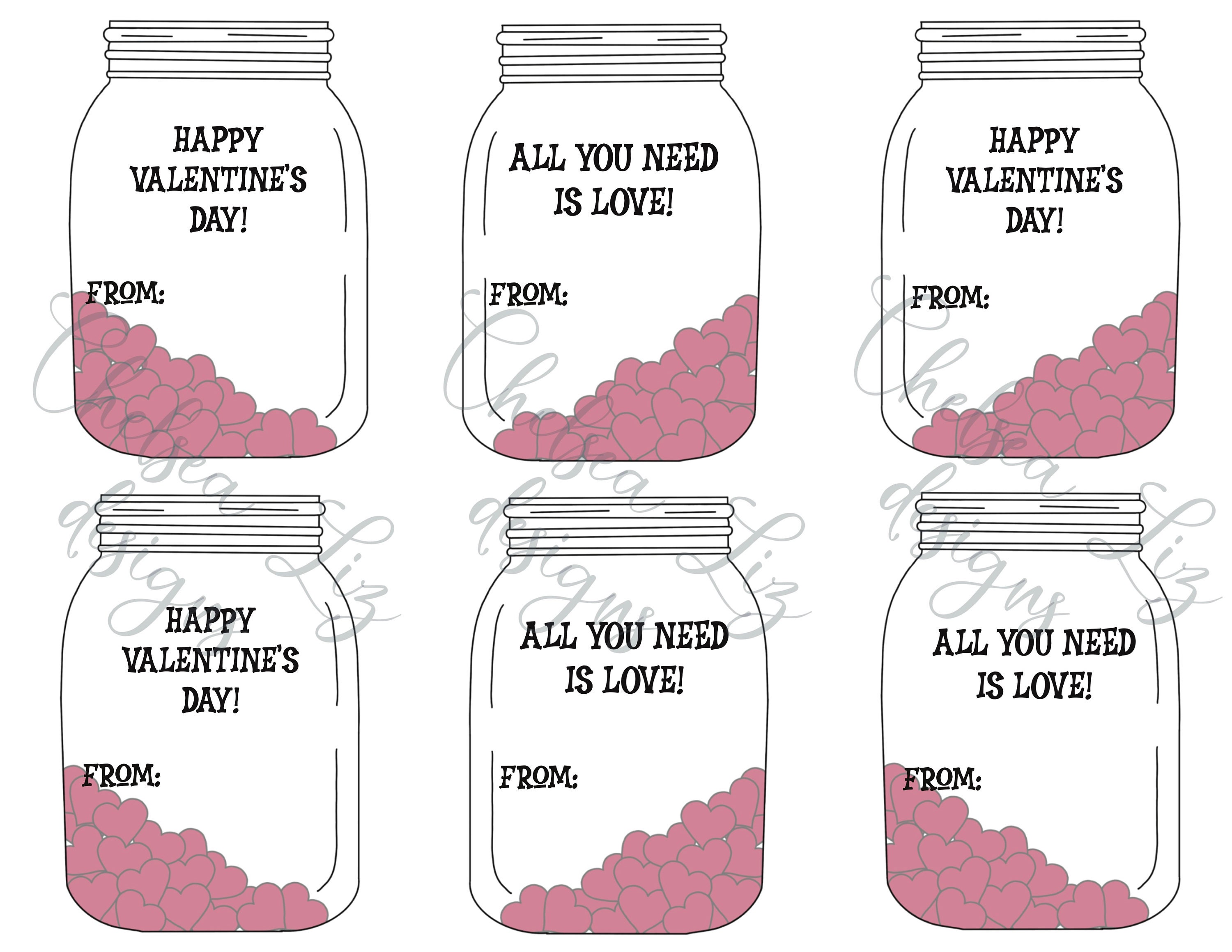 Digital Download Valentine Cards | Mason Jar Valentines Day Cards ...