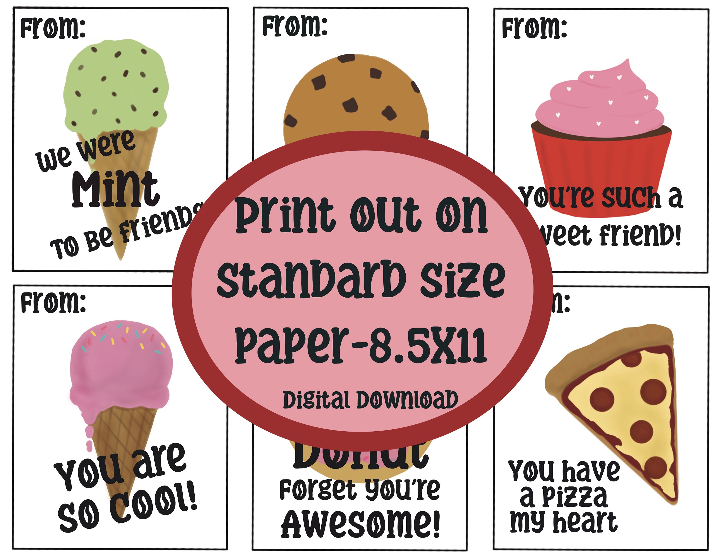 Digital Download Valentine Cards | Food Valentines Day Cards | INSTANT ...