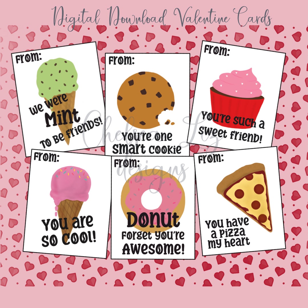 Digital Download Valentine Cards Food Valentines Day Cards INSTANT ...