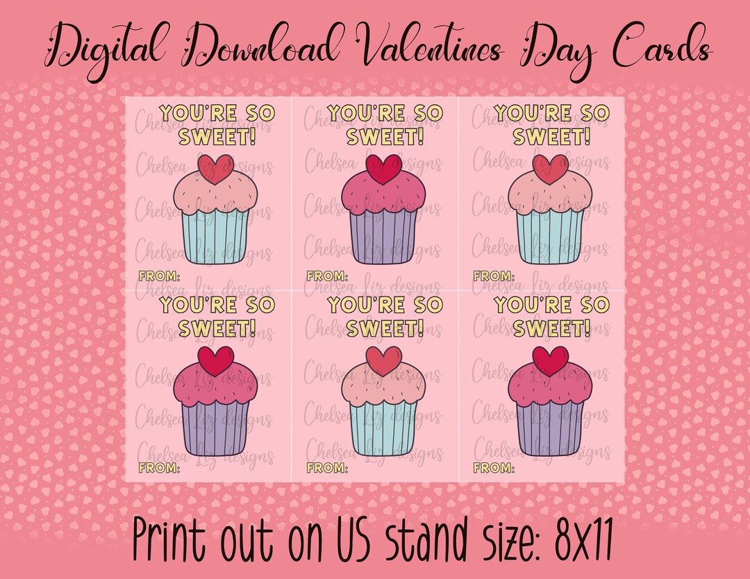 Cupcake Valentinecards | Classroom Valentine Cards | Valentine Cards ...