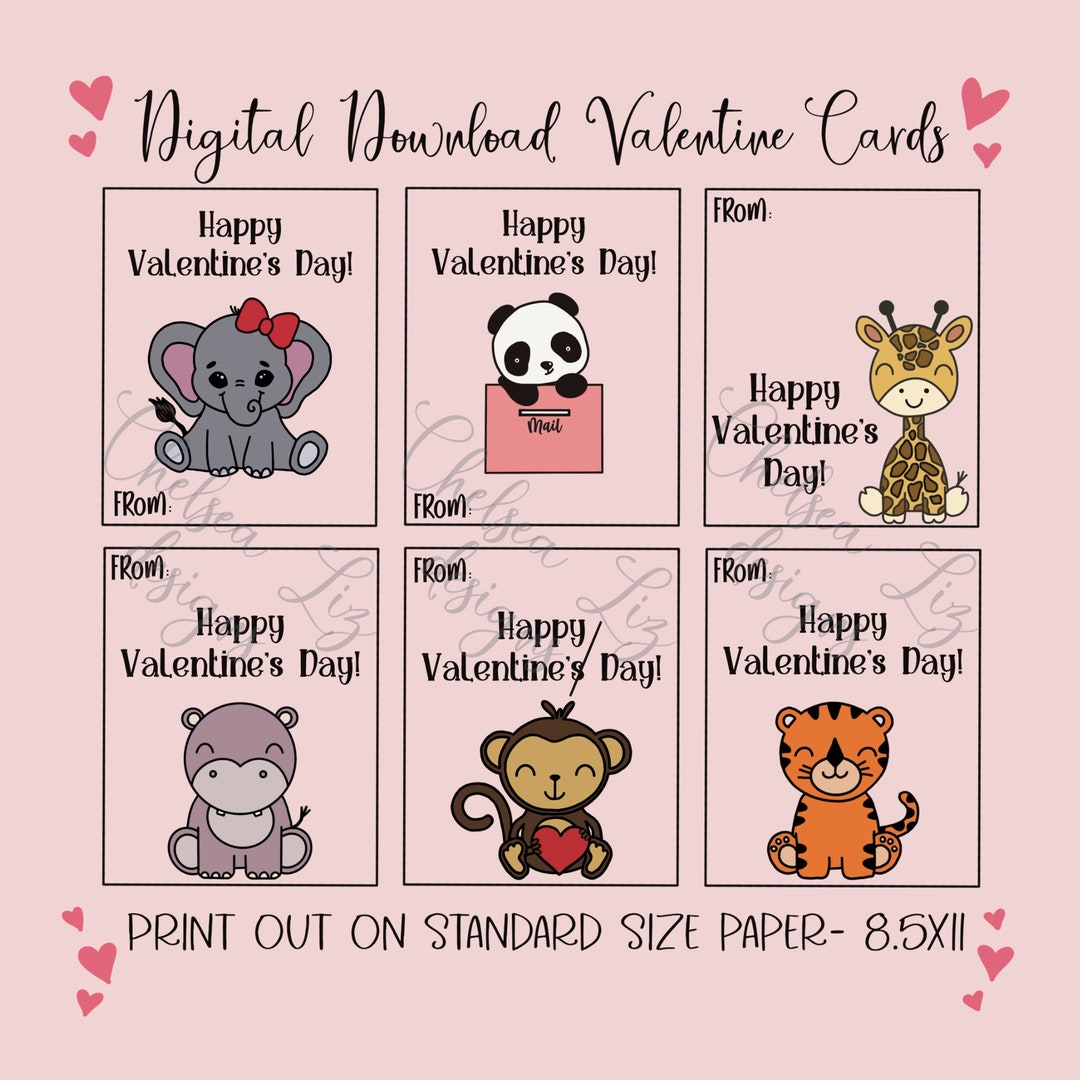 Digital Download Valentine Cards | Wild Animal Valentines Day Cards ...