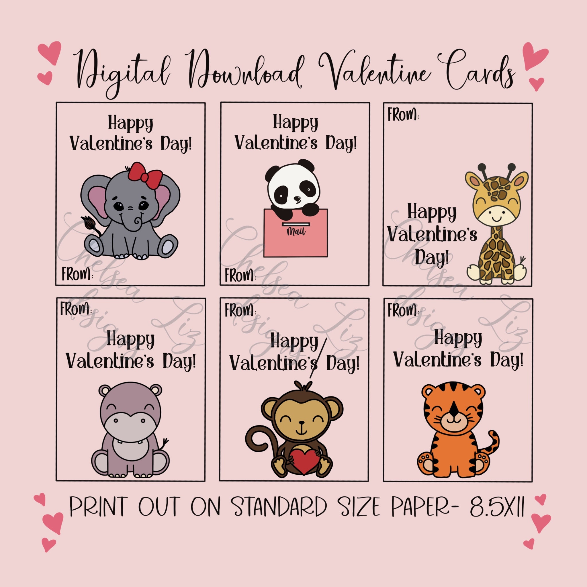 Digital Download Valentine Cards | Wild Animal Valentines Day Cards ...