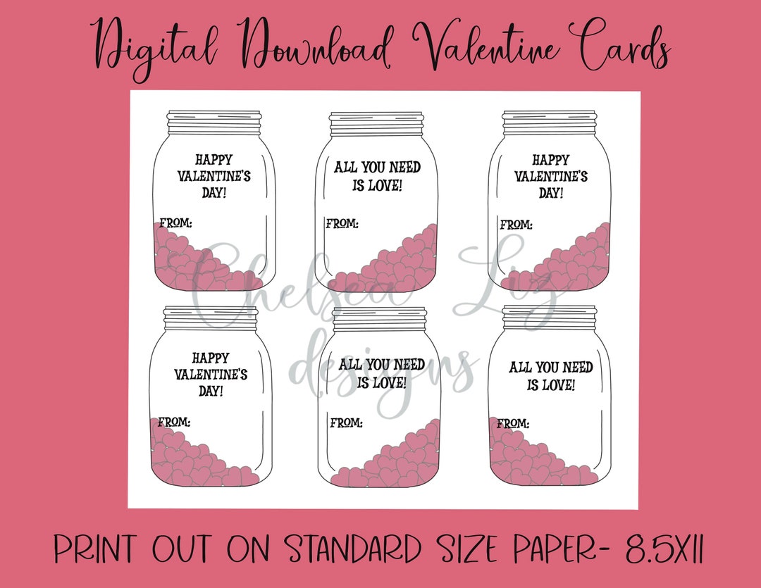 Digital Download Valentine Cards | Mason Jar Valentines Day Cards ...
