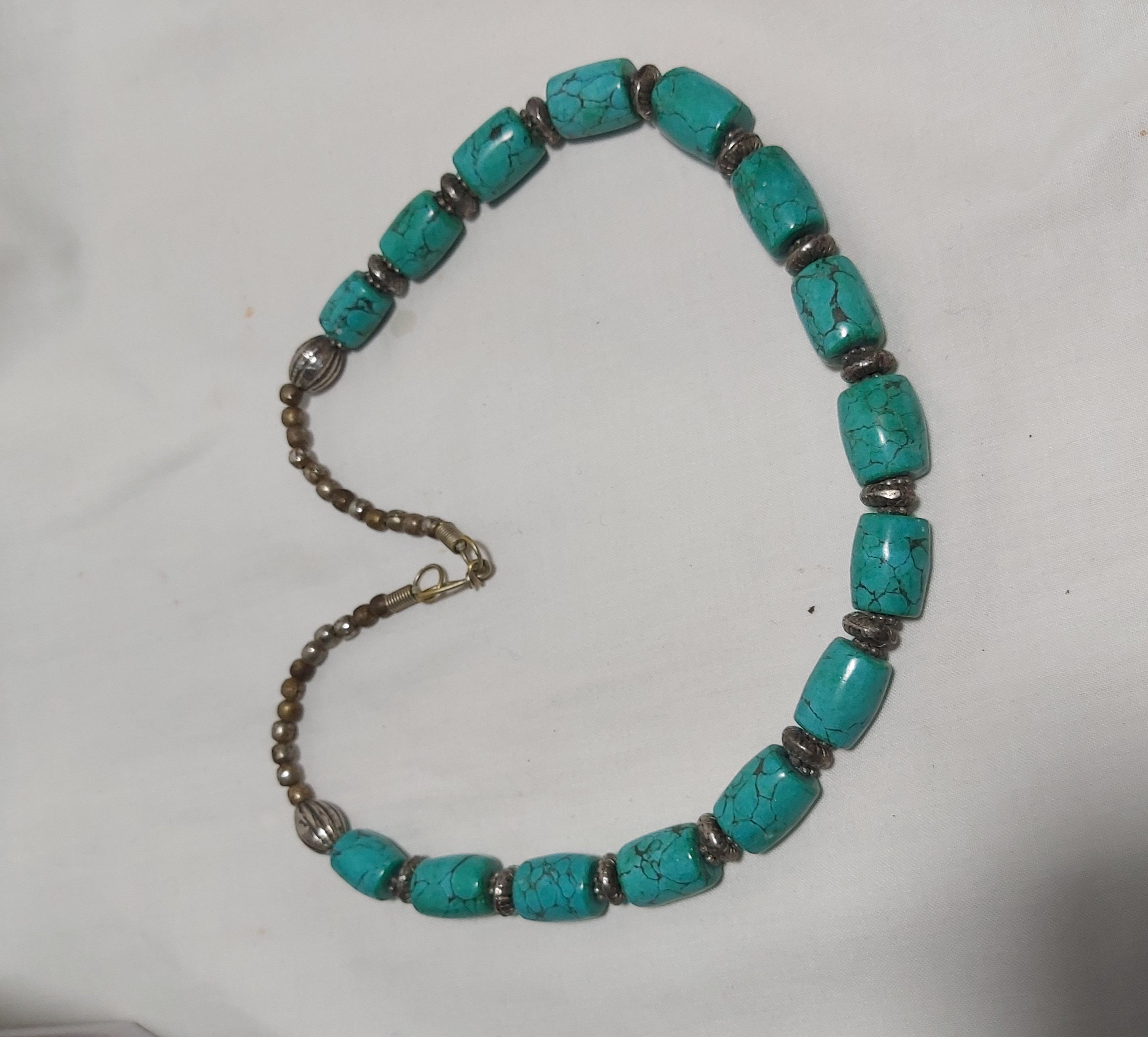 Vintage Fake Turquoise Silvered Beads Necklace L50cm W80g - Etsy Australia