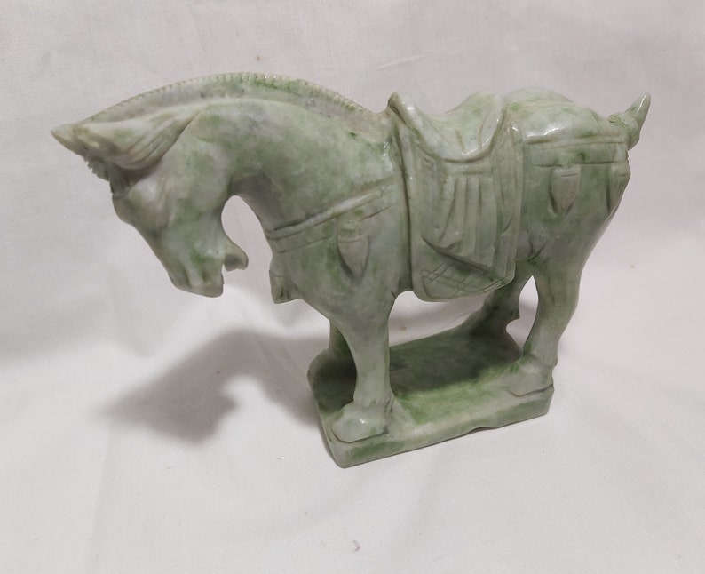 Chinese Carved Solid Jade Tang Saddled Horse Figurine L15 h11cm W523g ...