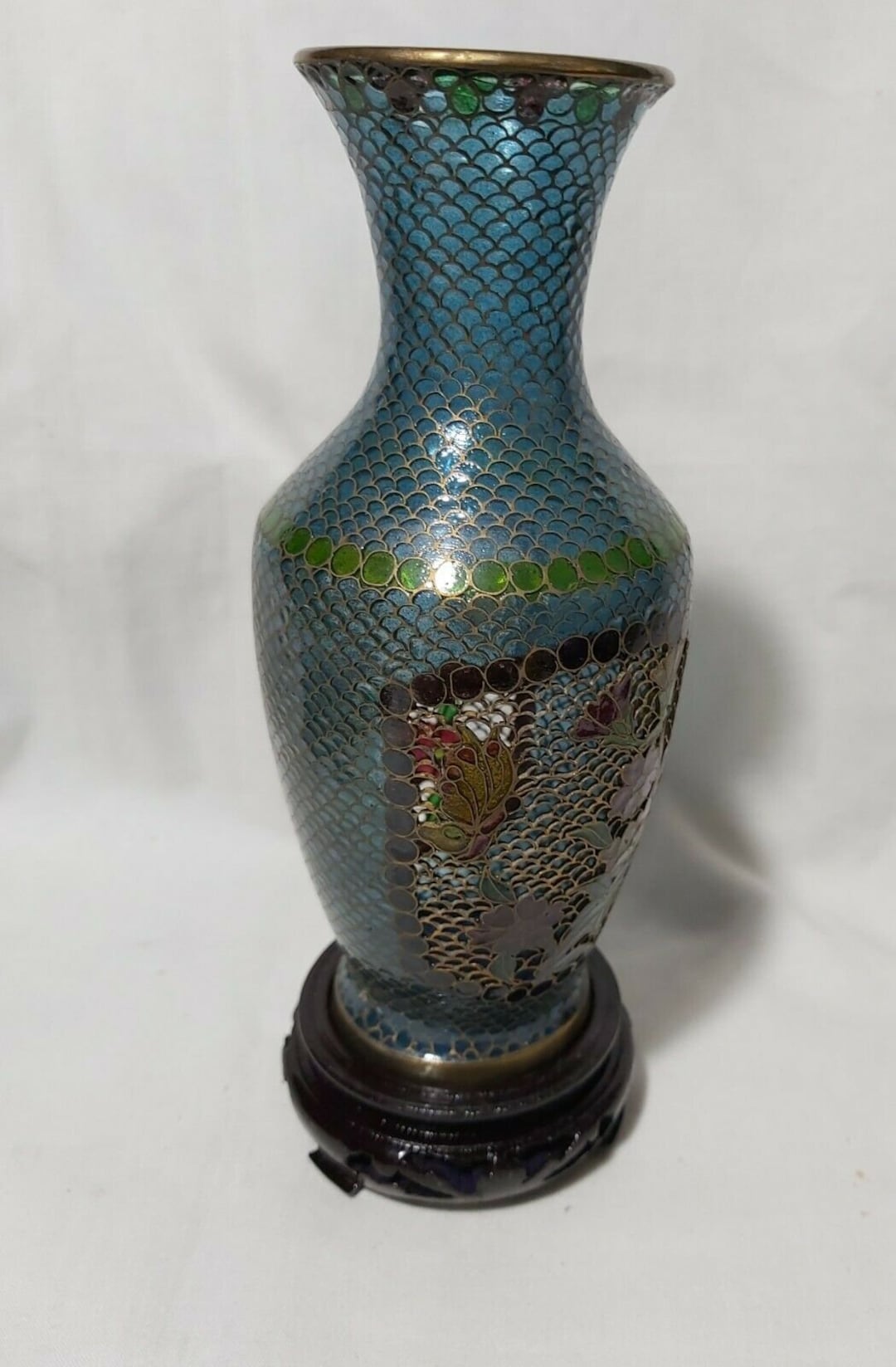 Vintage Chinese Handmade Transparency Enamel Cloisonne Glass Blue Vase ...