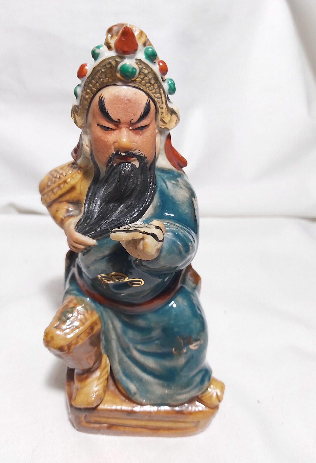 Vintage Chinese Porcelain Guan Gong Warrior Statue H17cm Marked (朱天宝 ...