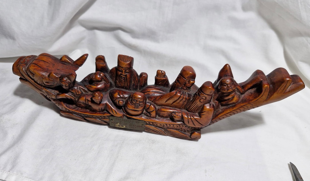 Vintage Chinese Carved Wood Dragon Boat With8 Immortals L34cm - Etsy