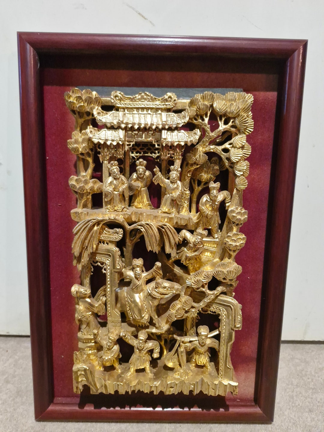 Antique Chinese Carved & Gilded Wood Panel L44cm W28cm - Etsy