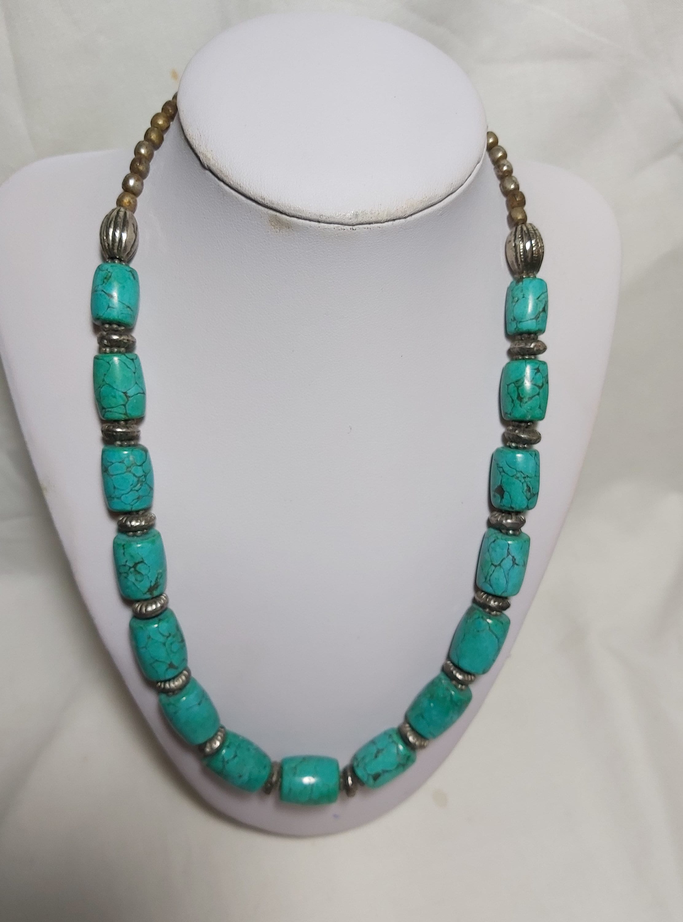 Vintage Fake Turquoise Silvered Beads Necklace L50cm W80g - Etsy Australia