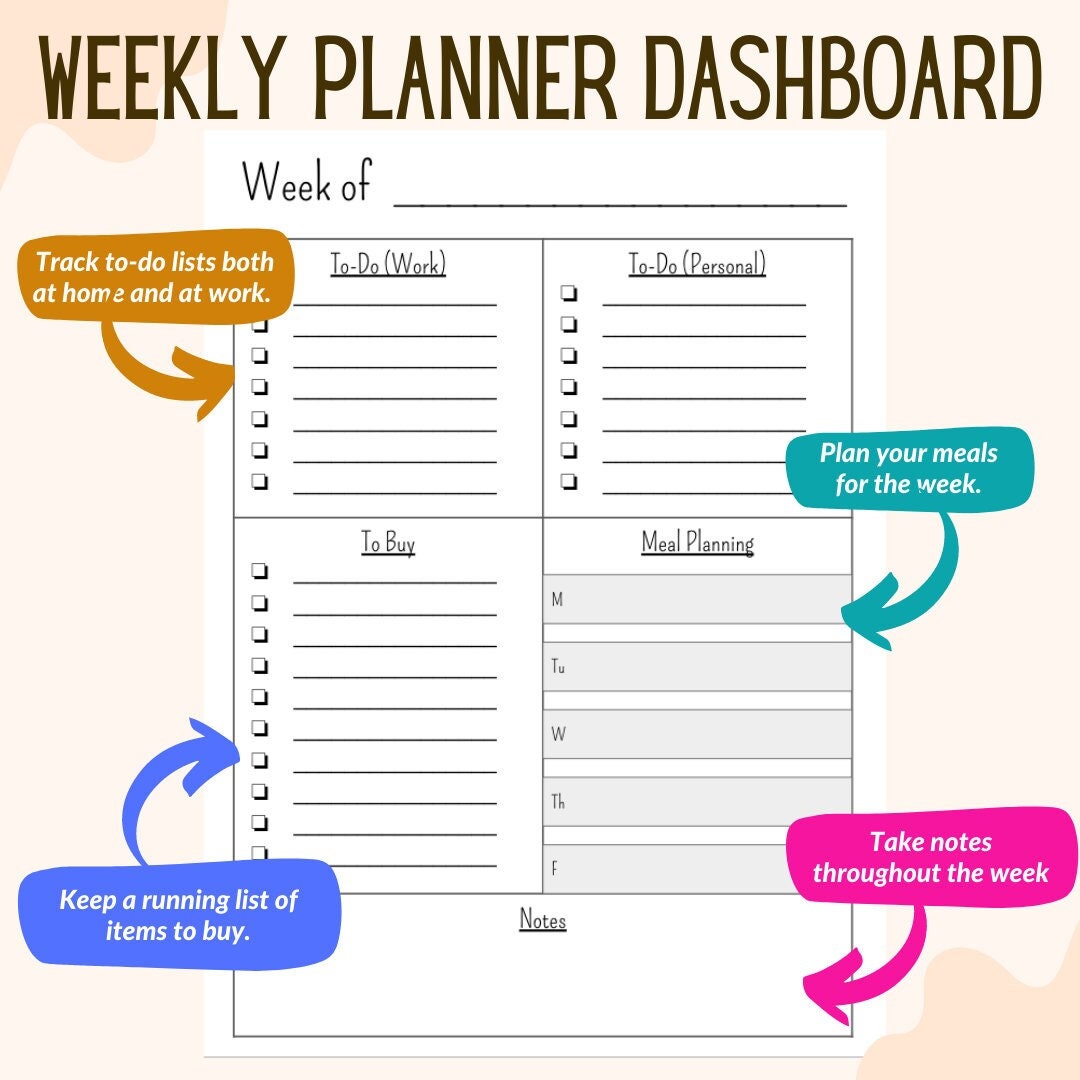 Weekly, Planner, Dashboard, Printable, Download, PDF - Etsy